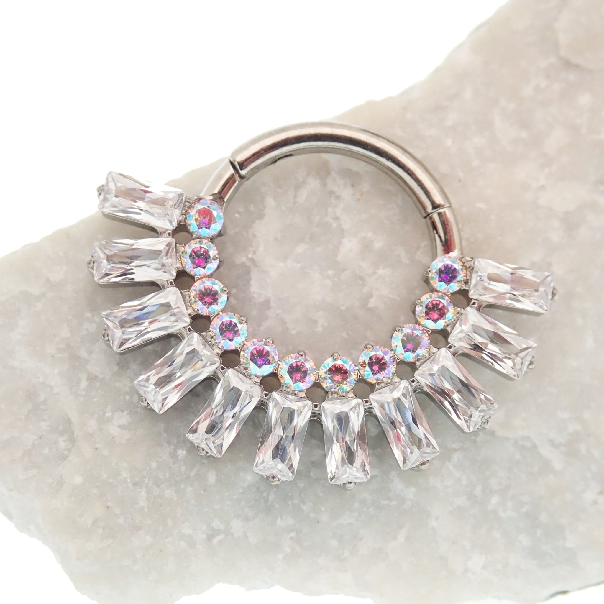 Clear & AB Titanium Clicker 16g – Body Clickers Body Jewelry